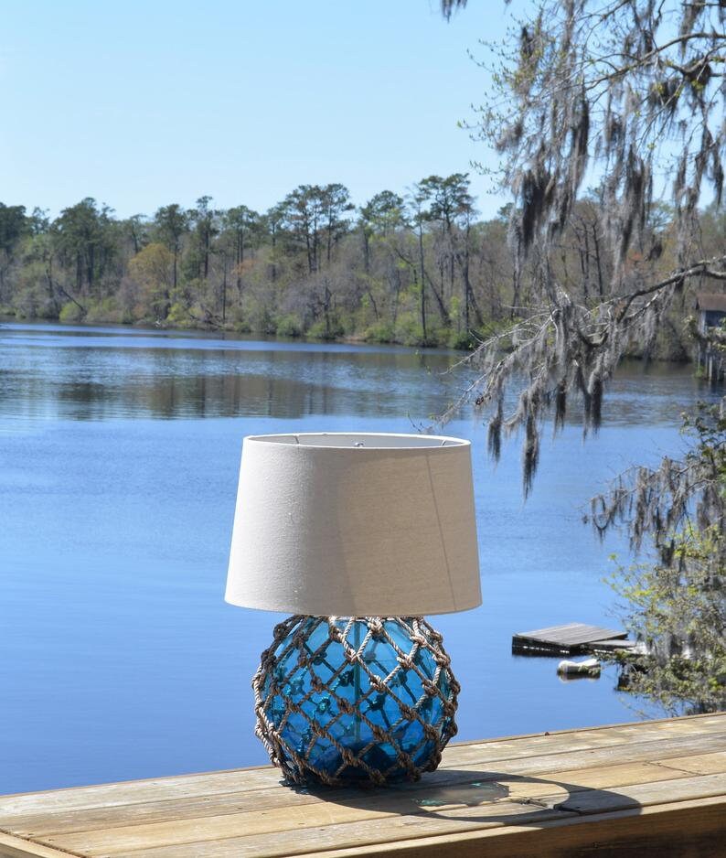 Large Aqua Fishing Float Lamp With Tan Lamp Shade - Etsy