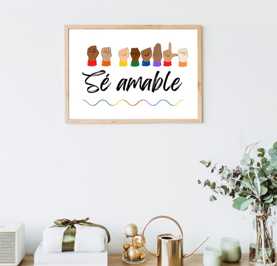Sé Amable Spanish Positive Affirmation Kids Wall Art - Etsy