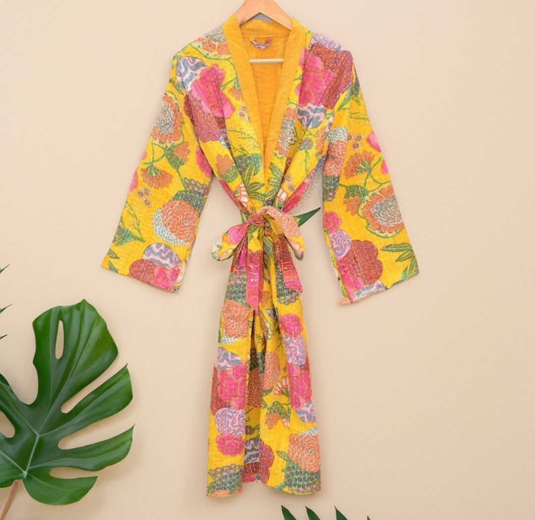 Indian Kantha Robe Women's Long Cotton Kimono Coat Vest - Etsy