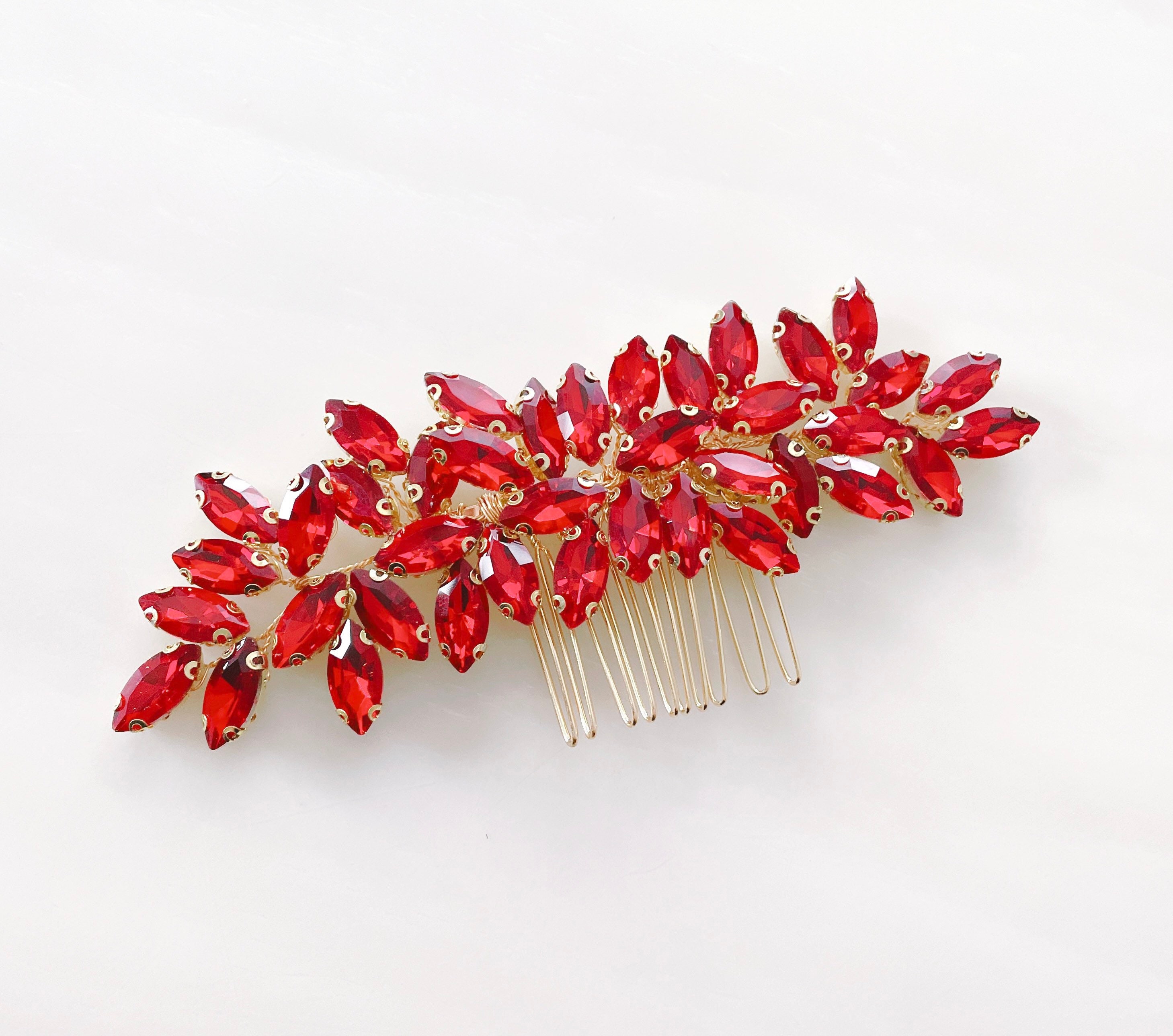 Enya Red Crystal Hair Comb, Red Bridal and Occasion Headpiece - Etsy