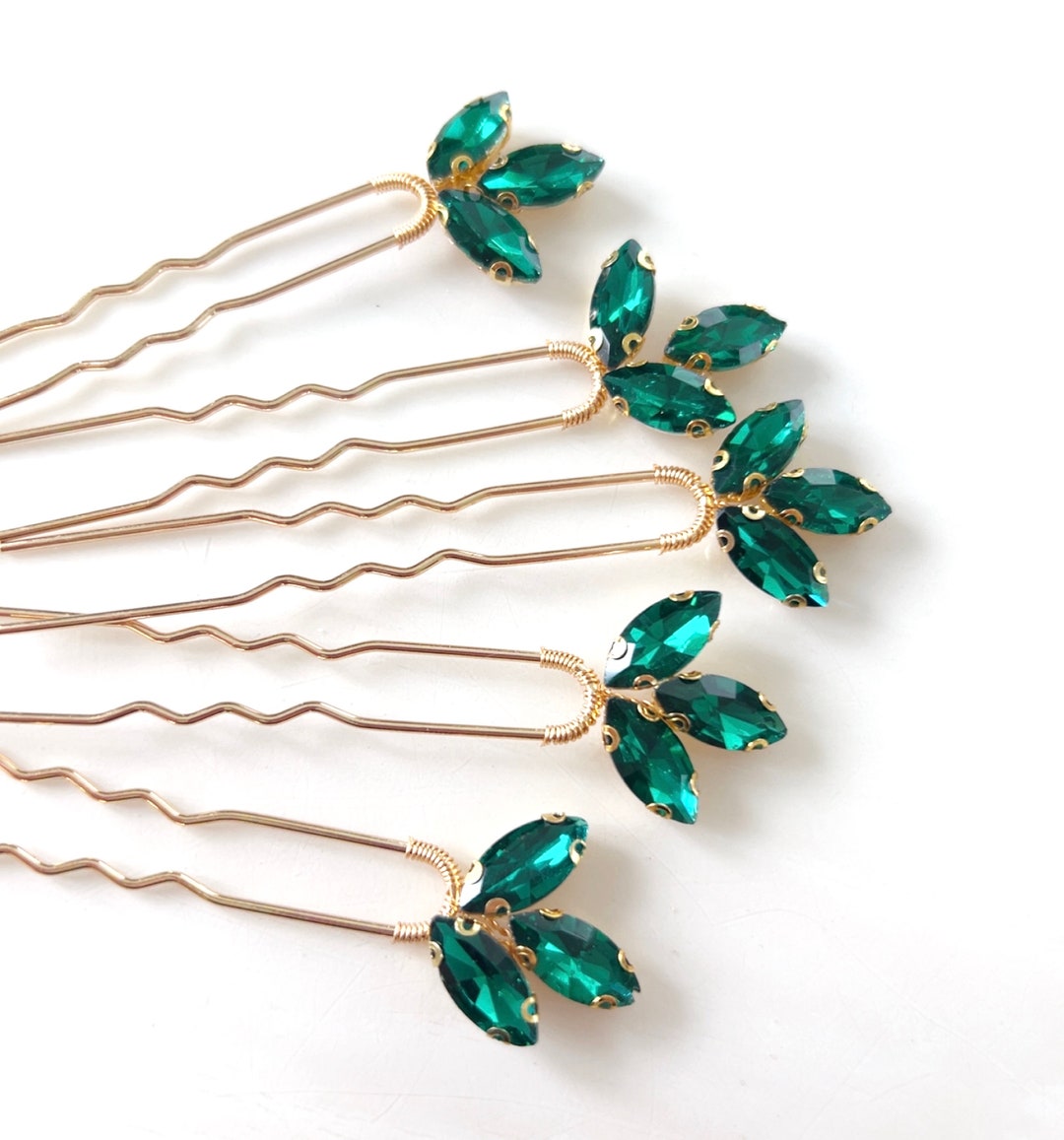 Emerald Green Hair Pins, Crystal Hair Pins, Set of 5 Hair Pins ...