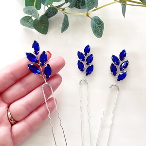 Royal Blue Hair Pins, Set of 3 Blue Crystal Hair Pins - Etsy