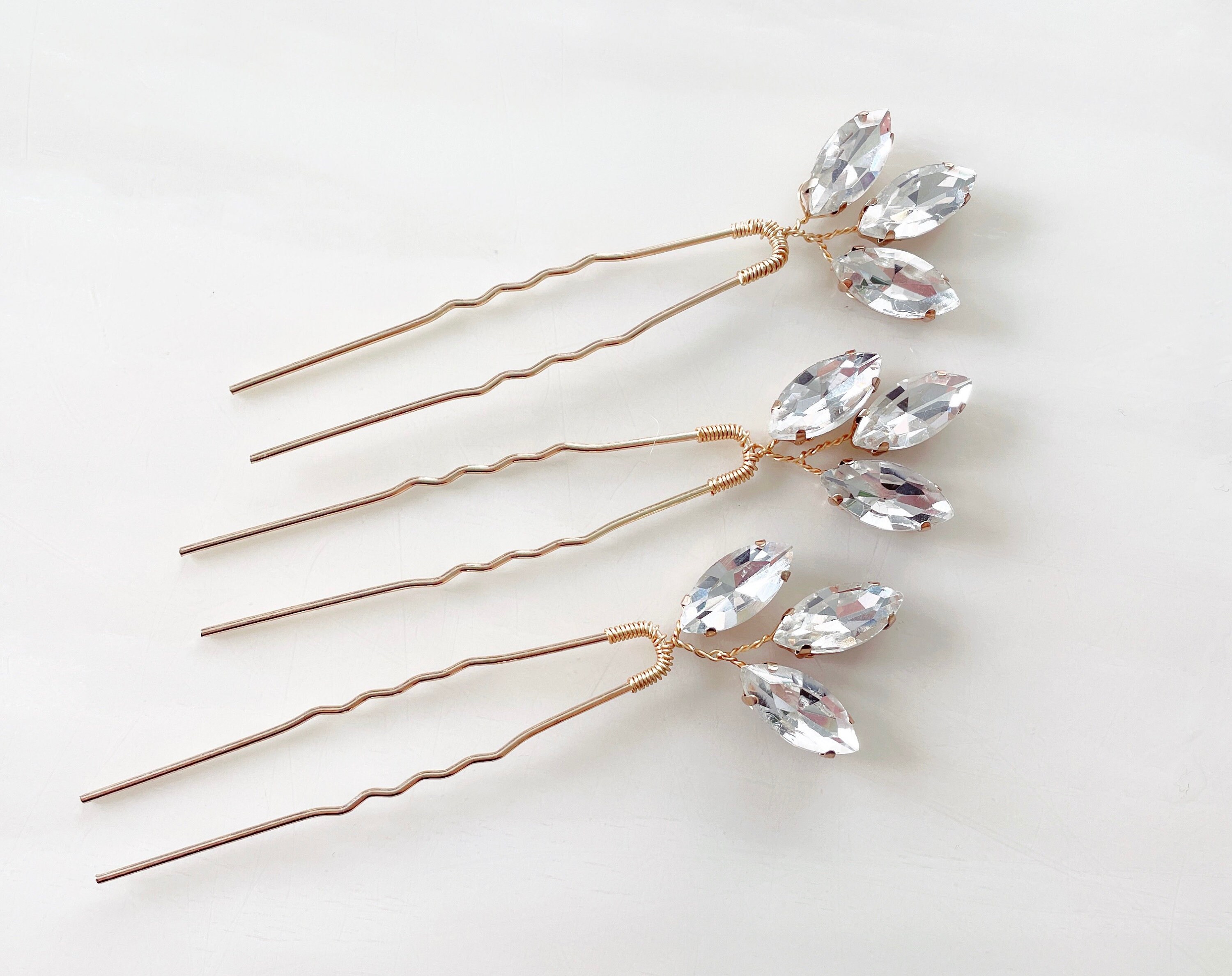 Crystal Bridal Hair Pins: Gold Wedding Hairpiece, Set of 3 - Etsy