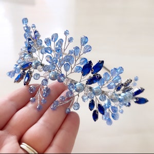 Blue Crystal Bridal Tiara: Pearl Wedding Headpiece - Etsy