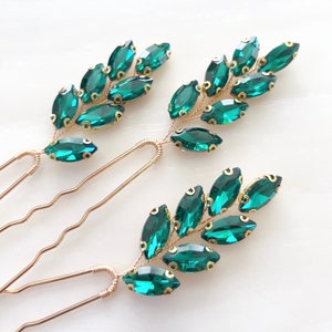 Emerald Green Crystal Hair Pins, Set of 3 Green Hair Pins, Emerald ...