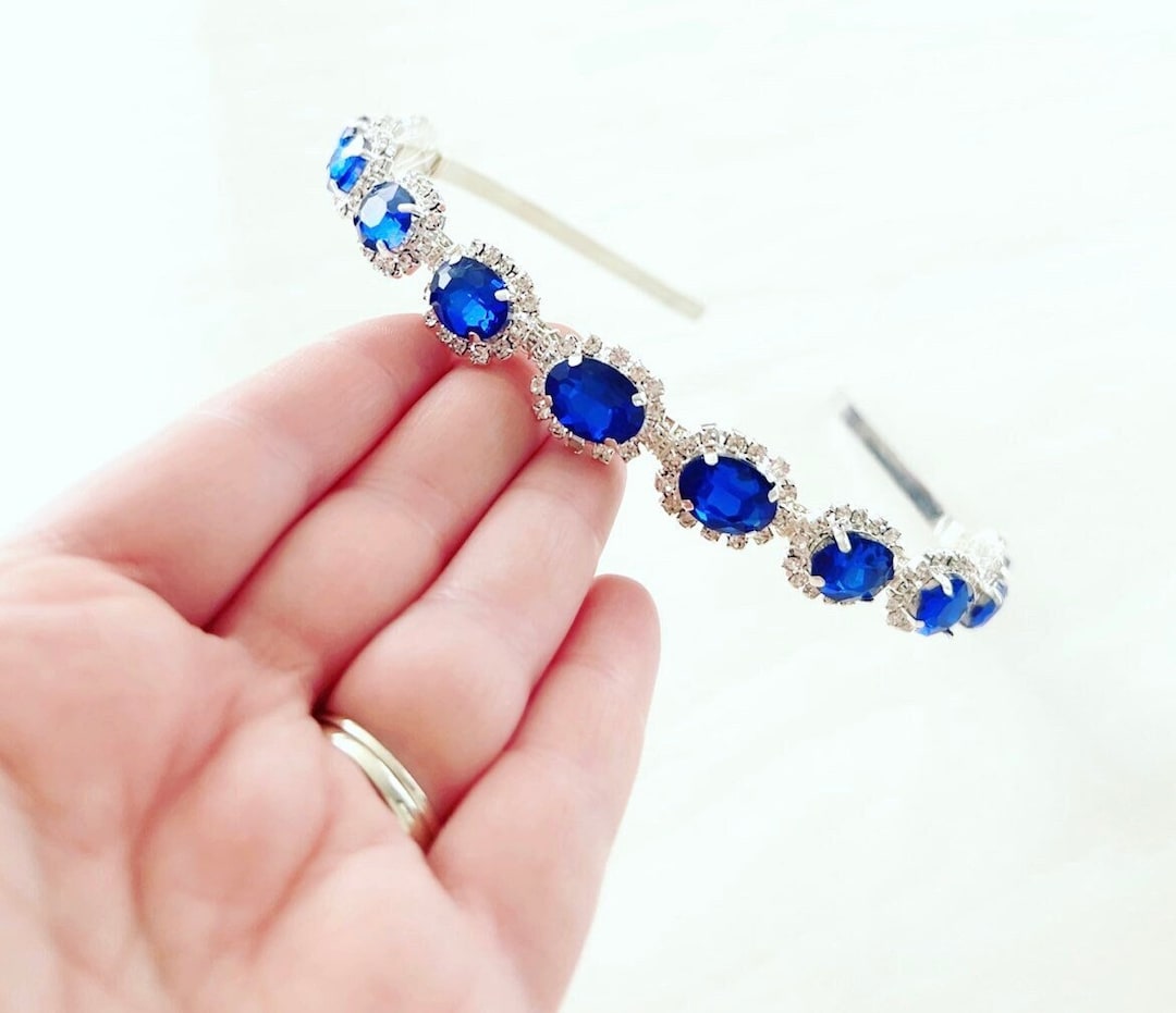 Royal Blue Crystal Headband Blue Headpiece Etsy