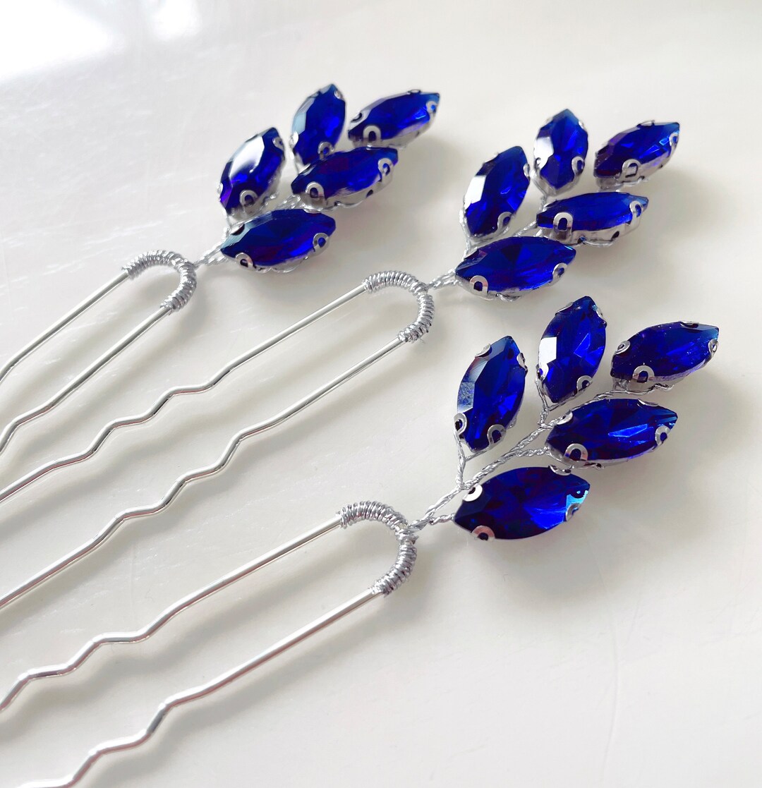 Royal Blue Hair Pins, Set of 3 Blue Crystal Hair Pins - Etsy