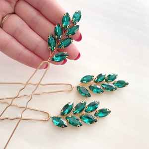 Emerald Green Crystal Hair Pins, Set of 3 Green Hair Pins, Emerald ...