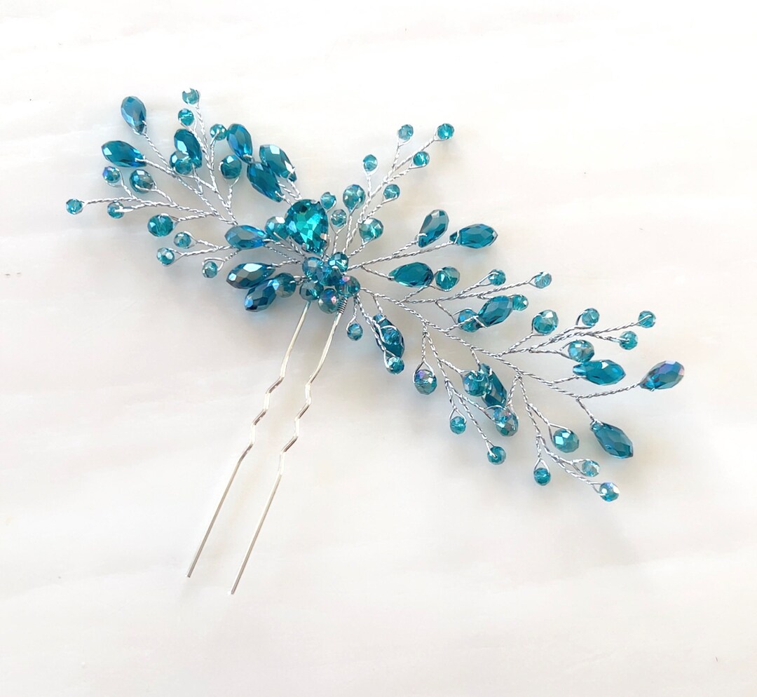 Blue Crystal Hair Pin Blue Bridal Hair Pin Turquoise Hair - Etsy
