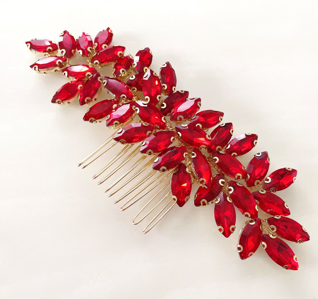 Enya Red Crystal Hair Comb, Red Bridal and Occasion Headpiece - Etsy