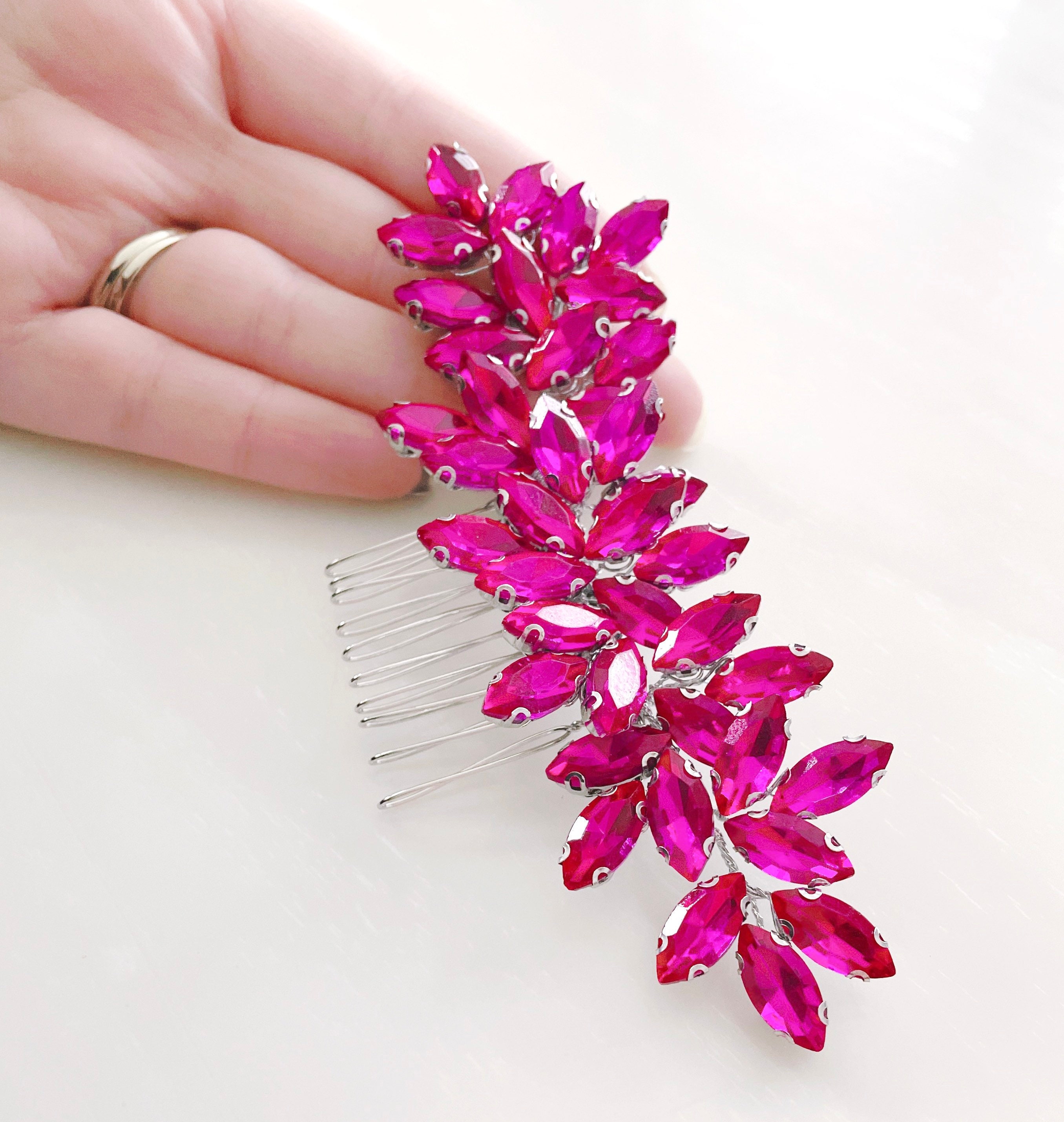 Enya Hot Pink Hair Comb Fuchsia Pink Bridal Headpiece - Etsy