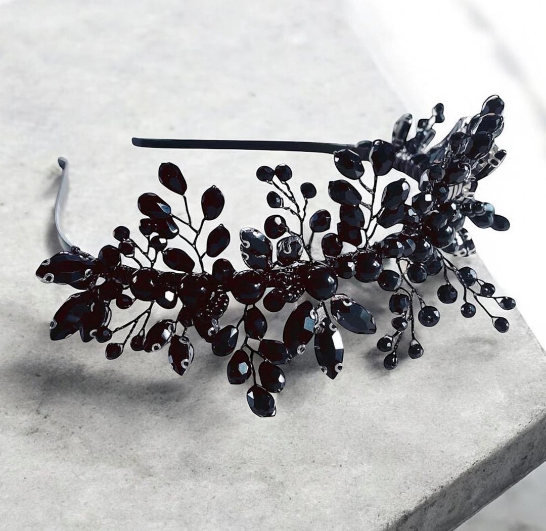 Black Bridal Headpiece, Black Crystal Tiara for Alternative Wedding or ...