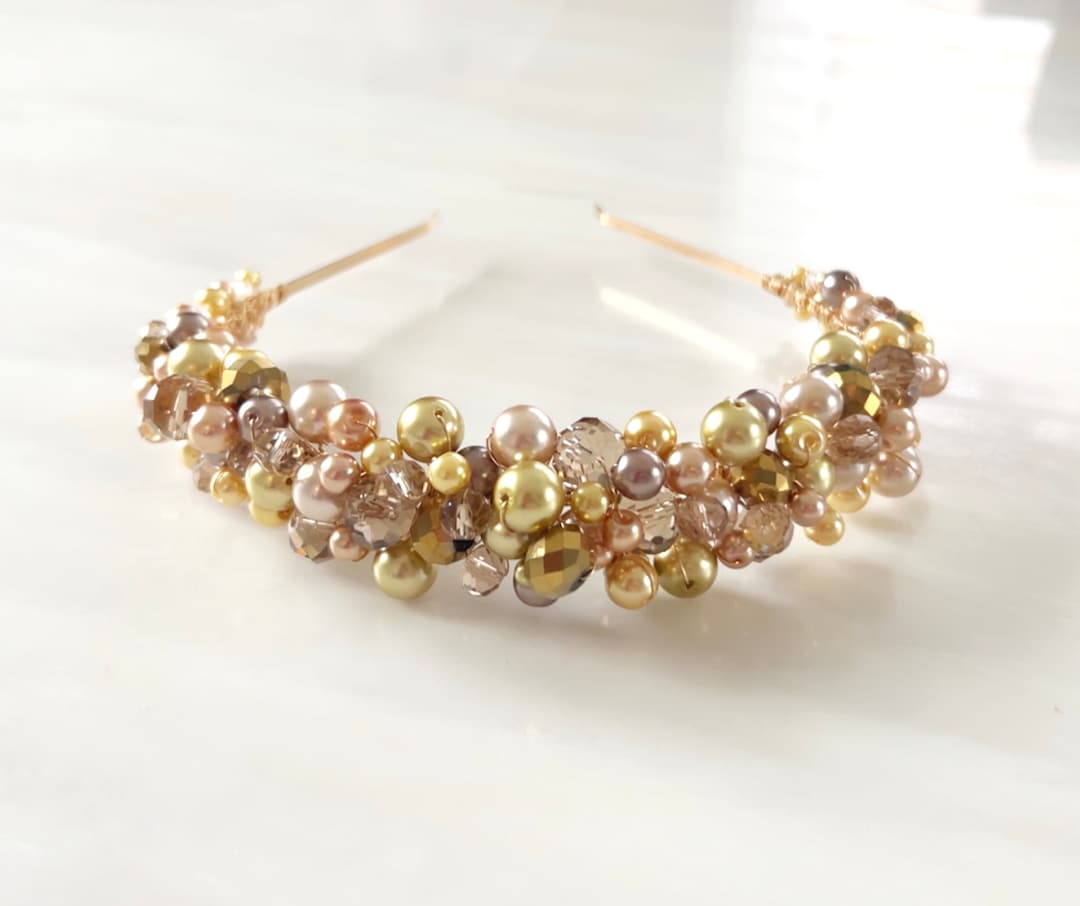 Gold Pearl Headband, Pearl and Crystal Headpiece - Etsy UK
