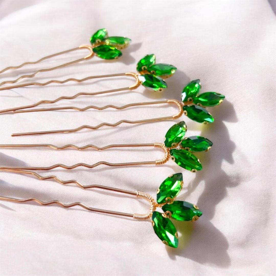 Peridot Green Crystal Hair Pins: Bridal Headpiece, Set of 5 - Etsy