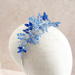 Blue Crystal Bridal Tiara: Pearl Wedding Headpiece - Etsy