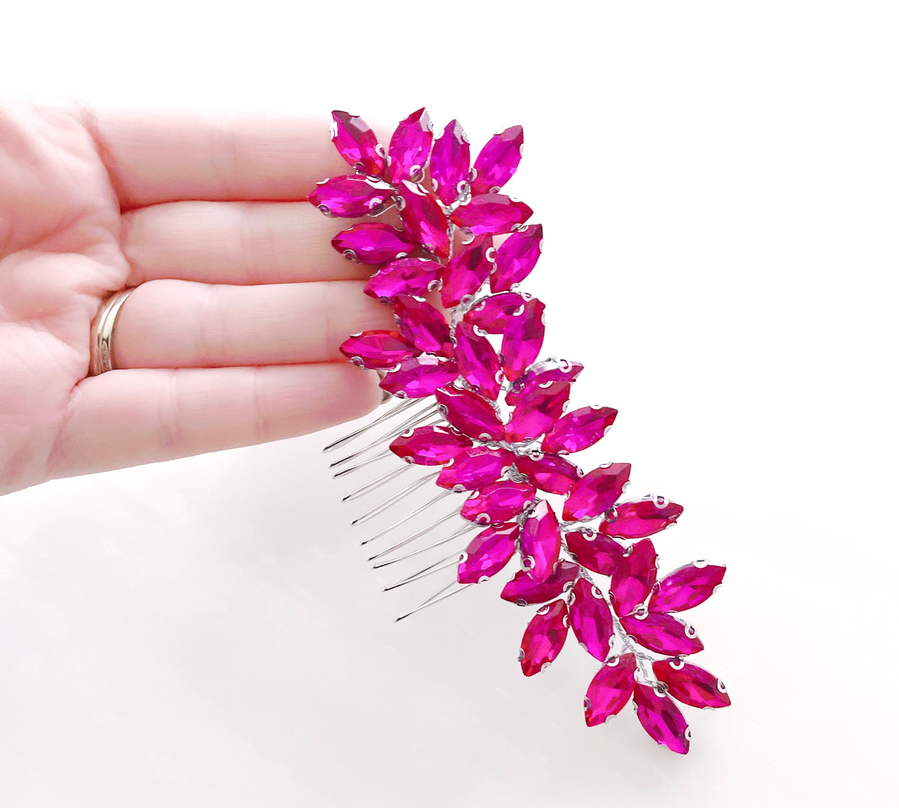 Enya Hot Pink Hair Comb Fuchsia Pink Bridal Headpiece - Etsy