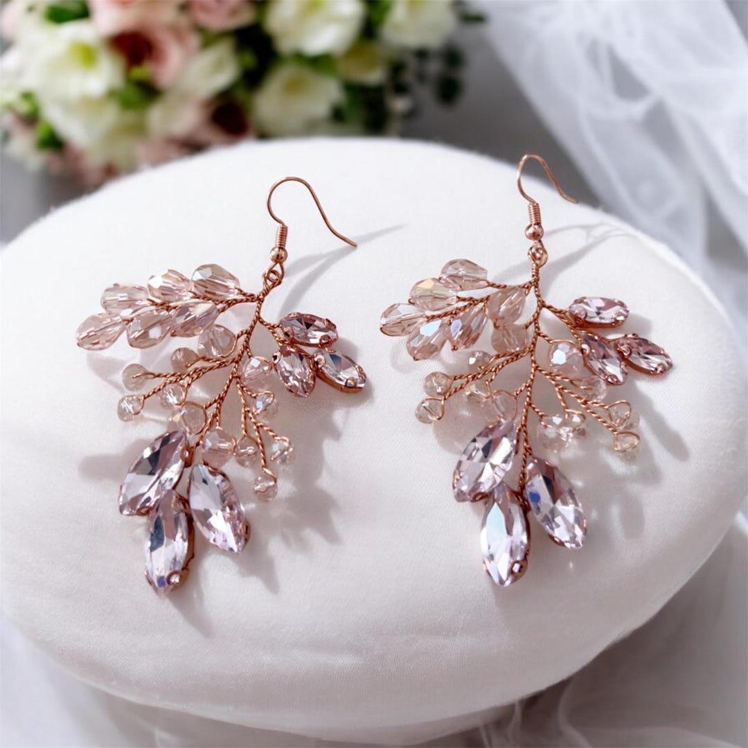 Pink Crystal Drop Earrings for Prom Wedding and Special Occasion - Etsy