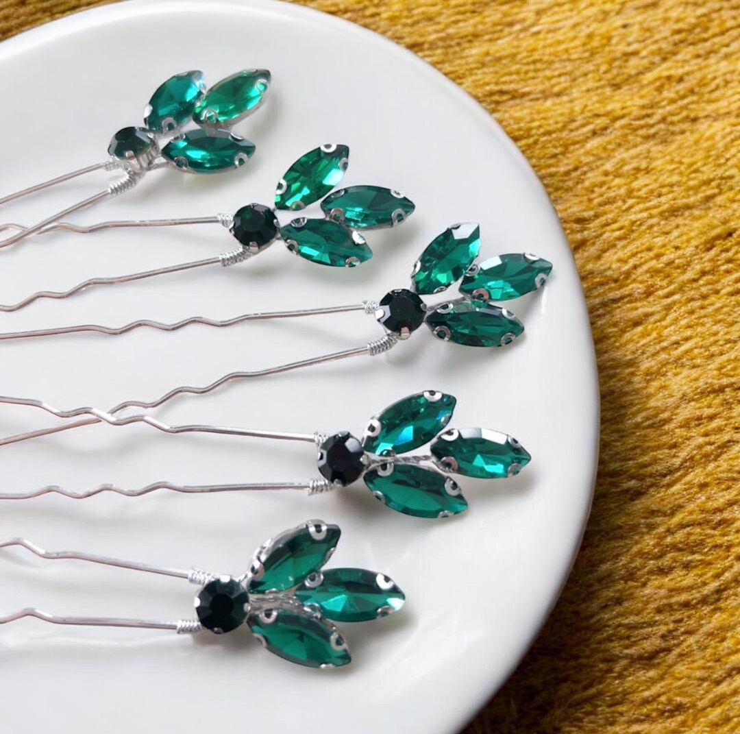Emerald Green Crystal Hair Pins for Wedding Prom and Special Occasion ...