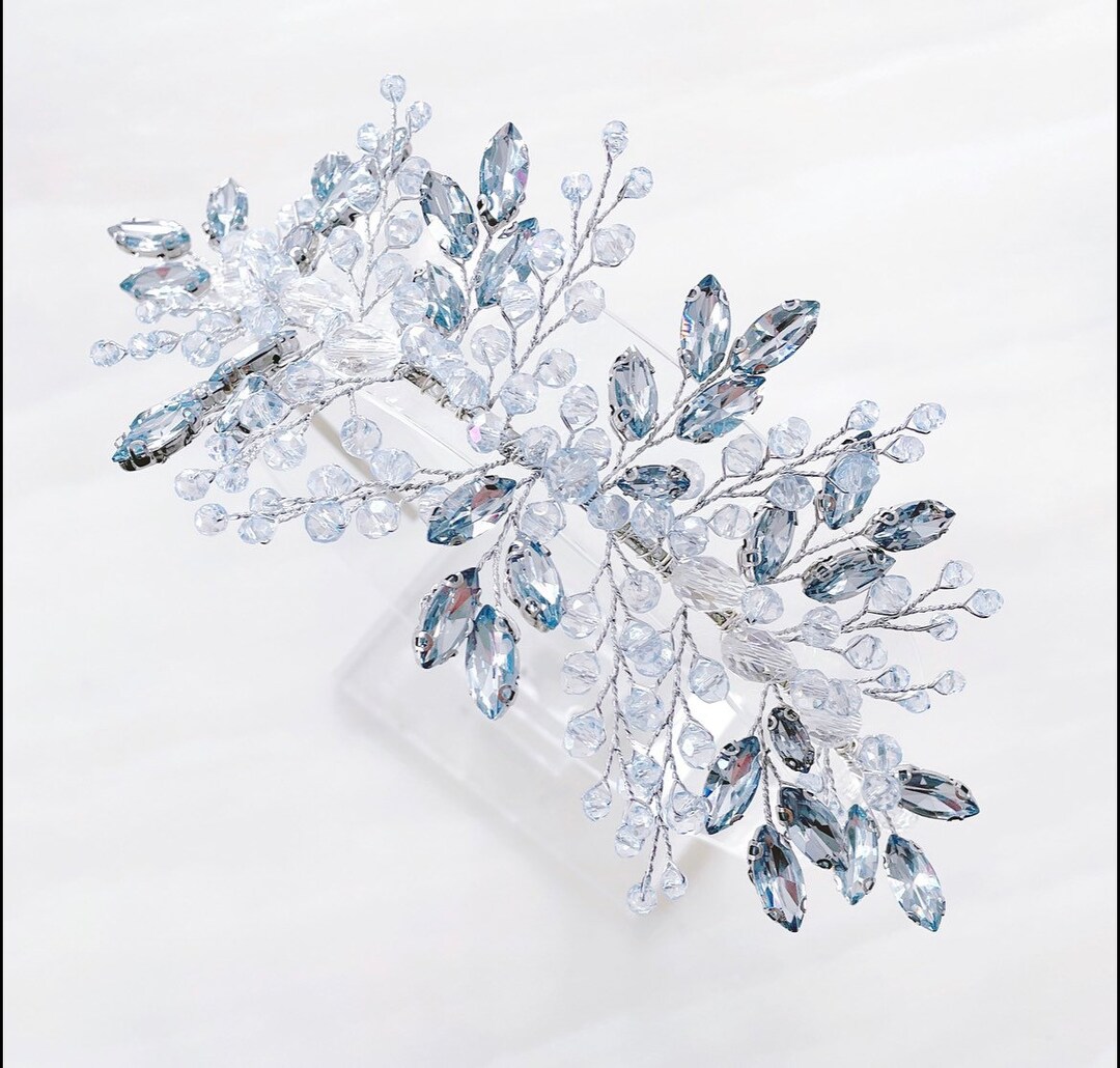 Blue Crystal Bridal Headpiece Elegant Pale Blue Bridal and - Etsy