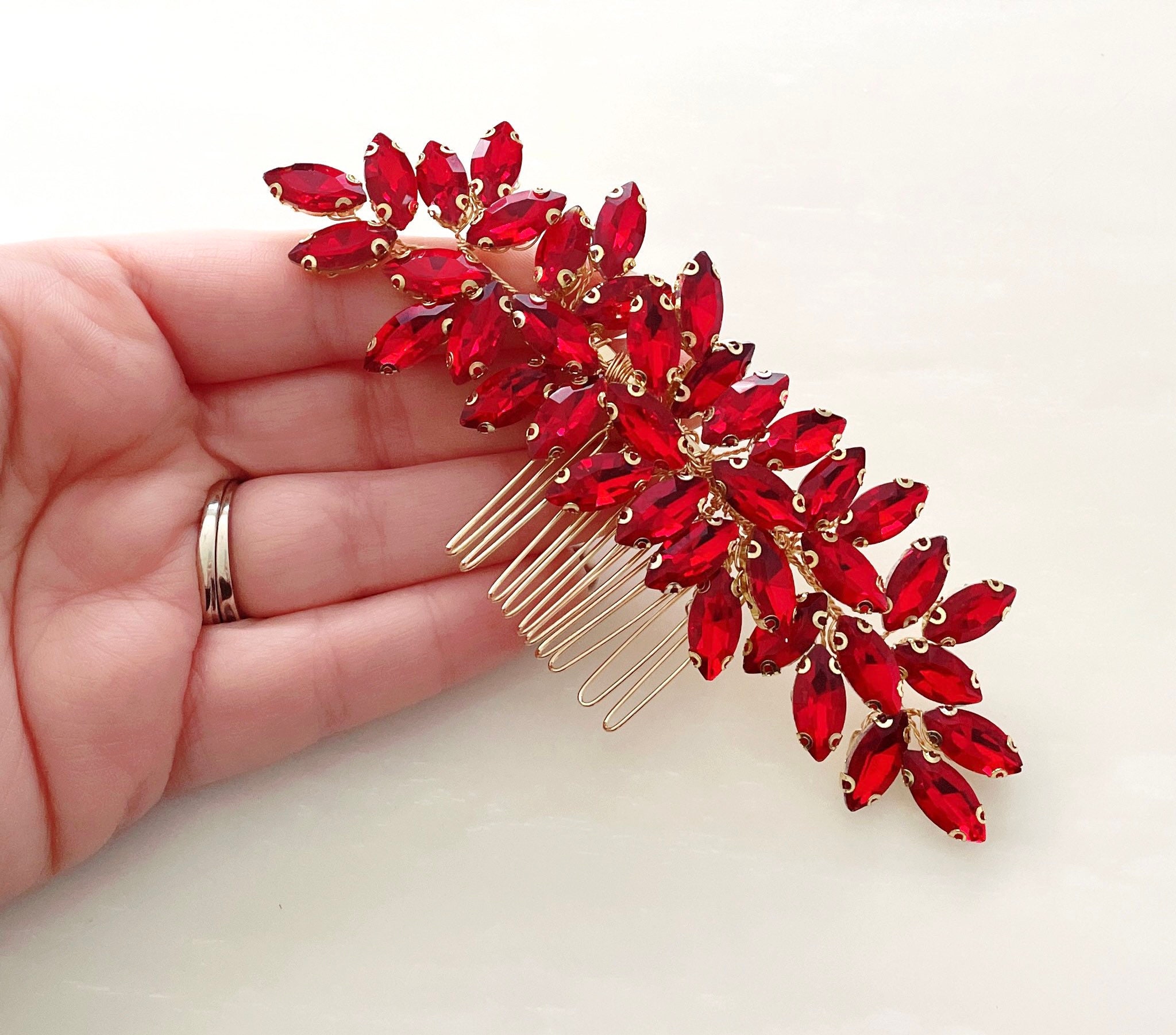 Enya Red Crystal Hair Comb, Red Bridal and Occasion Headpiece - Etsy