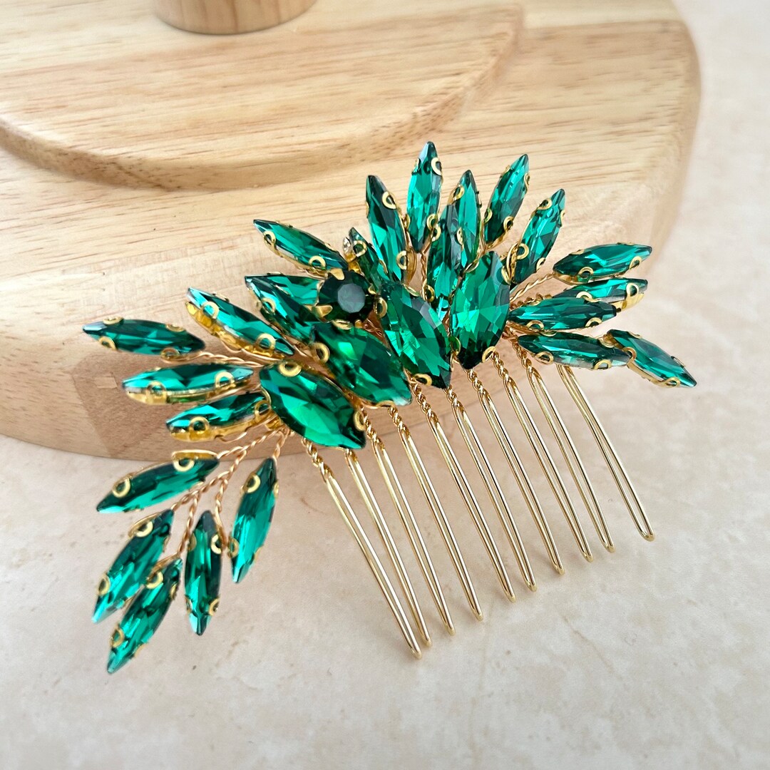 Quirky Emerald Green Crystal Hair Comb, Green Crystal Hair Pin for ...