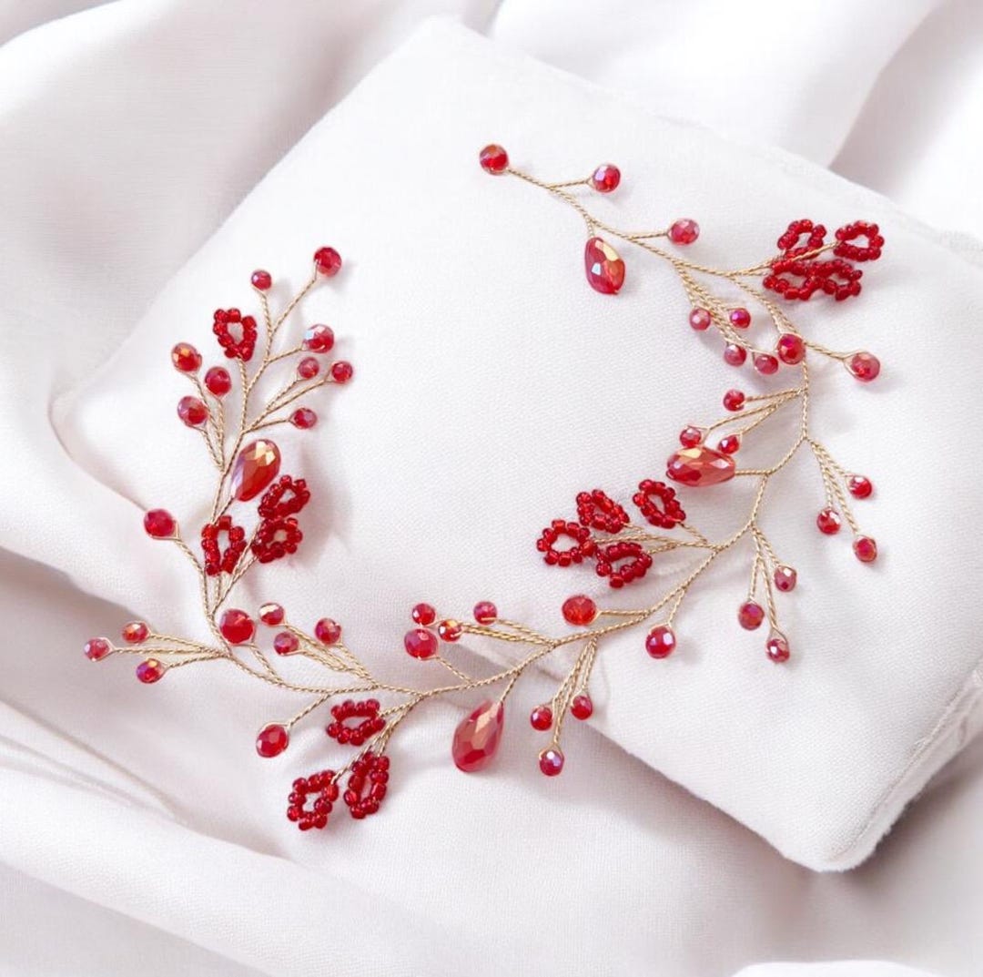 Red Crystal Hair Vine: Wedding Bridal Hair Accessory - Etsy