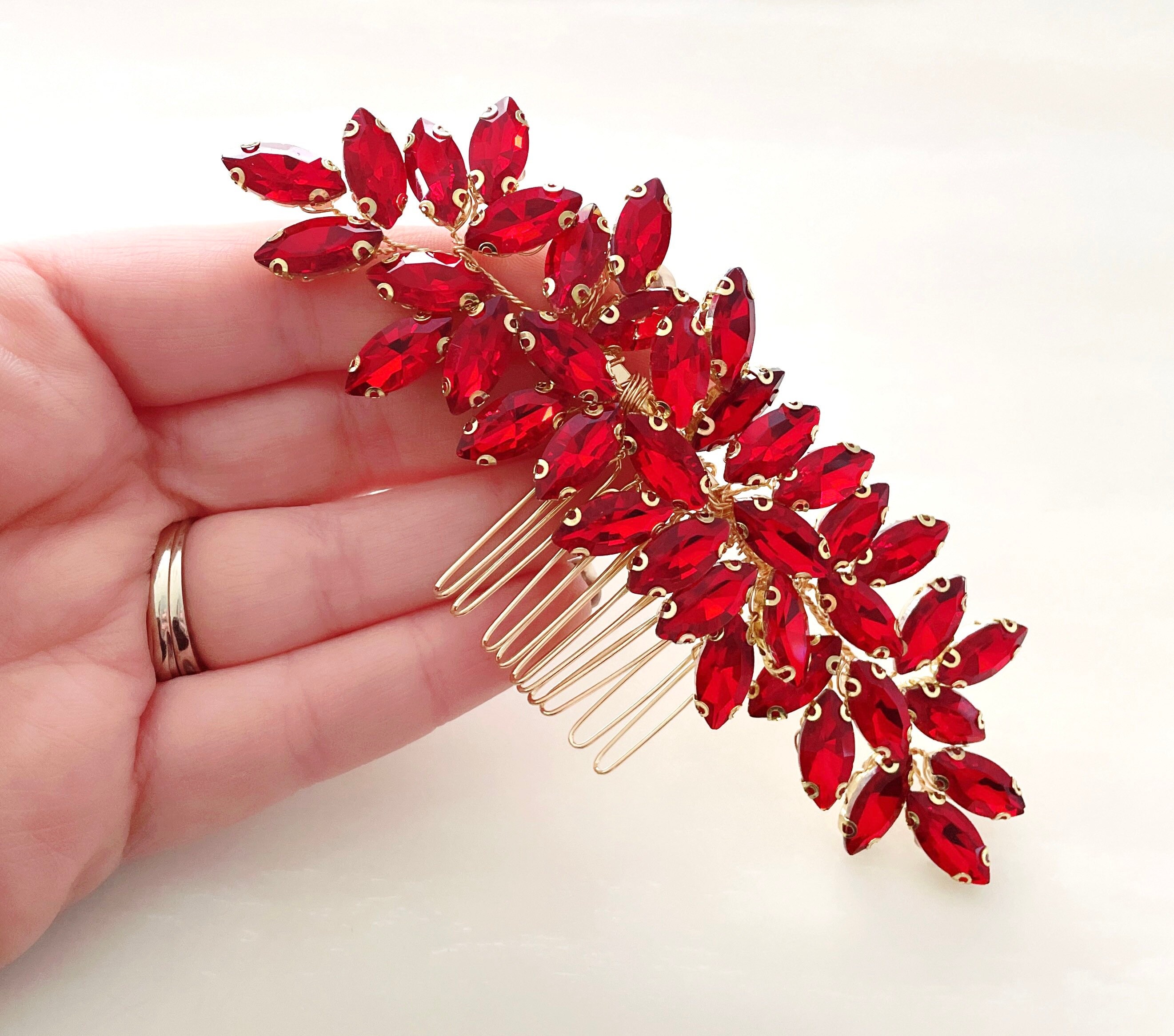 Enya Red Crystal Hair Comb, Red Bridal and Occasion Headpiece - Etsy
