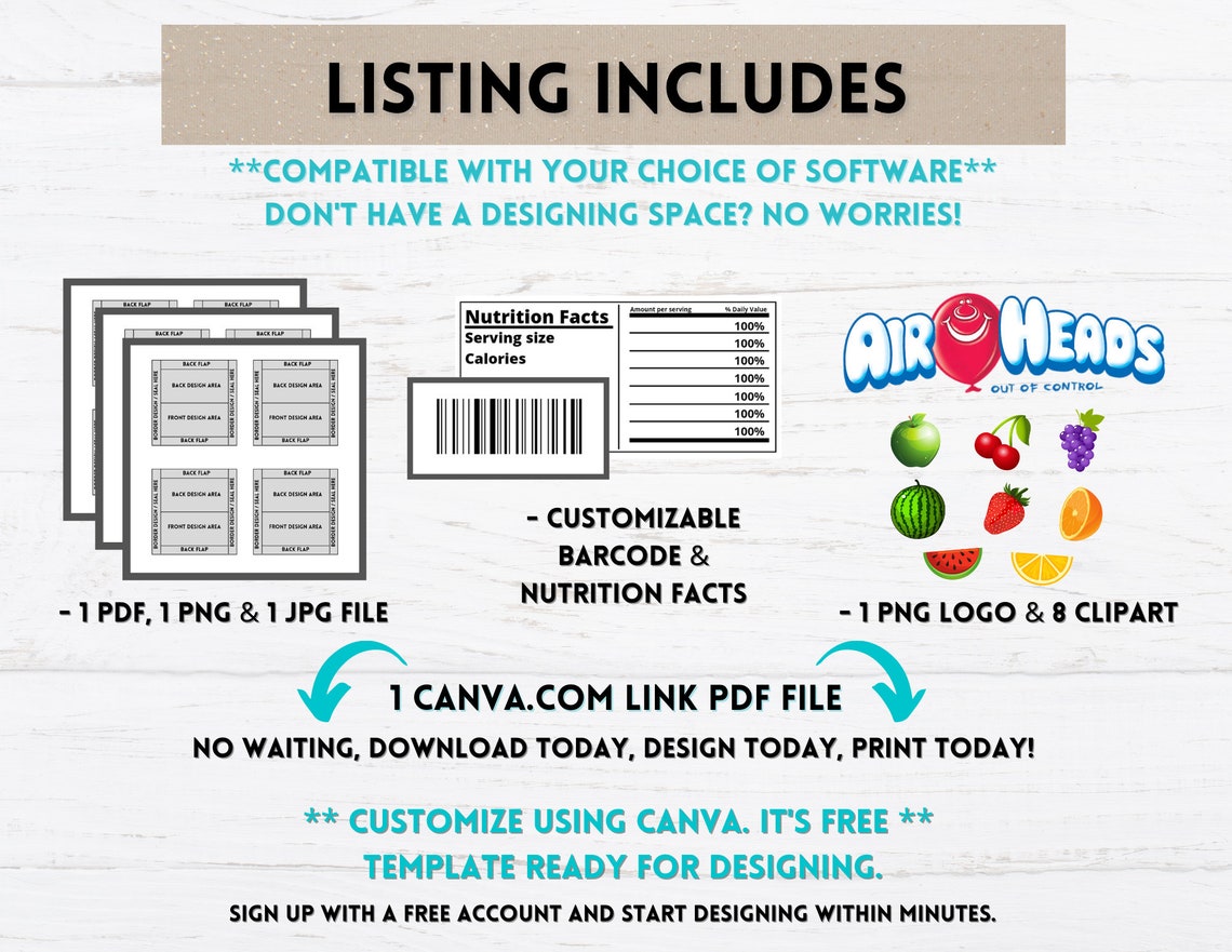 Blank Mini Airheads Wrapper Template Canva Link DIY Wrapper Digital ...