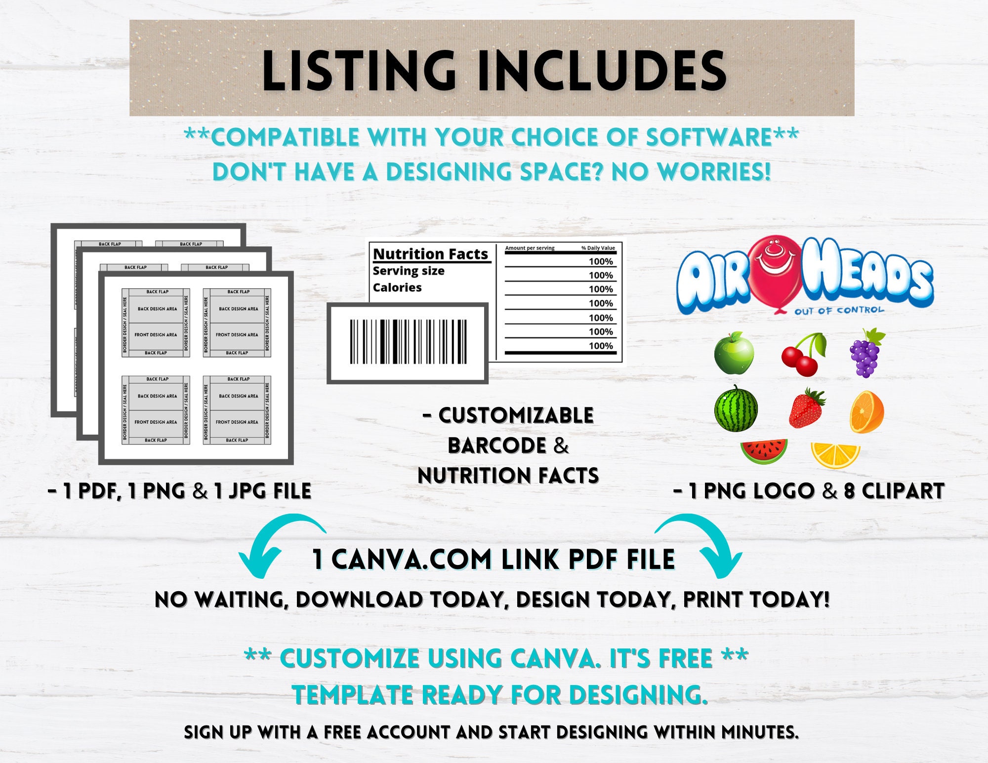 Blank Mini Airheads Wrapper Template | Canva Link | DIY Wrapper ...