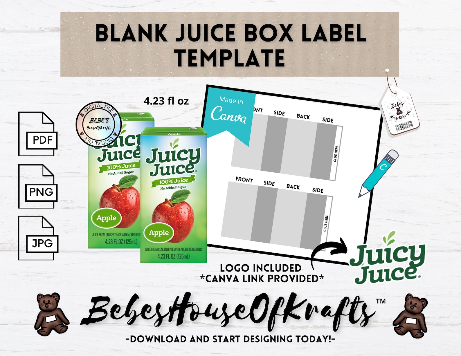 Blank Juice Juice Label | Canva Link Template | DIY Labels | Digital ...