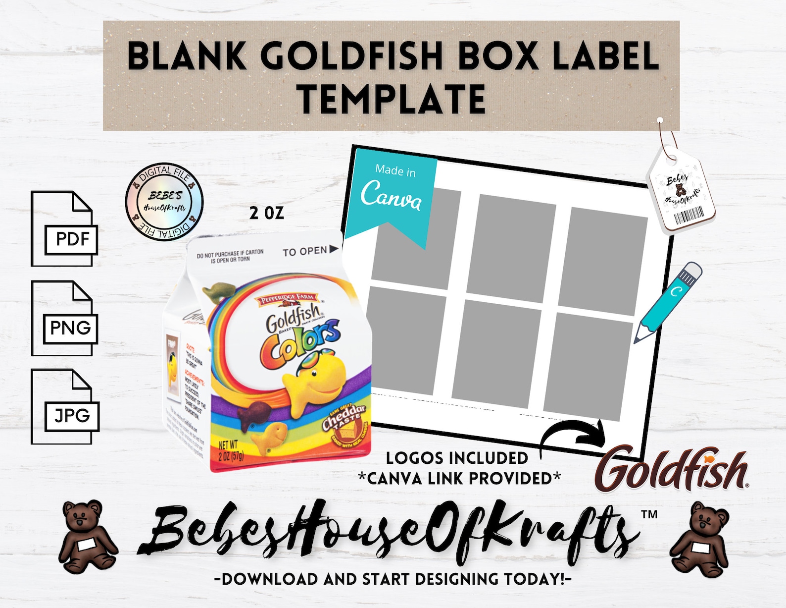 Blank Mini Goldfish Box Label Template| Canva Link | Digital Download ...