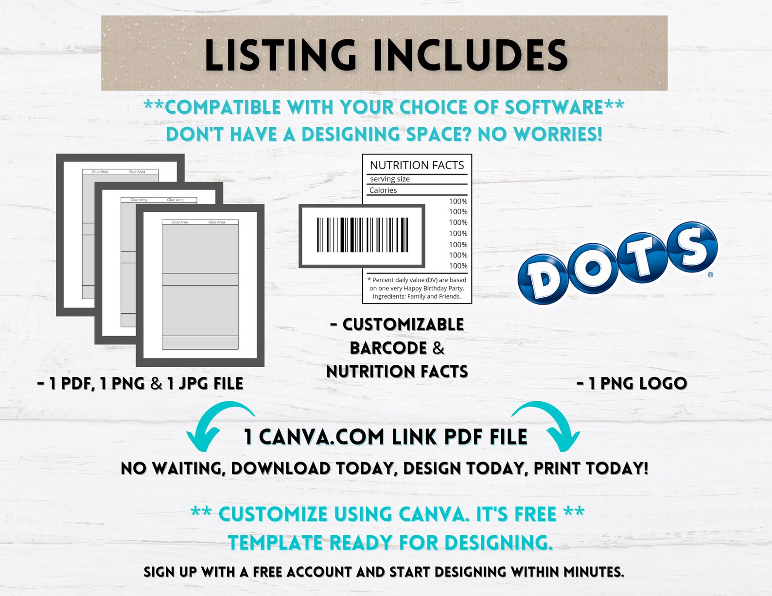 Blank Dots Theater Box Label Template Canva Link DIY Label Digital ...