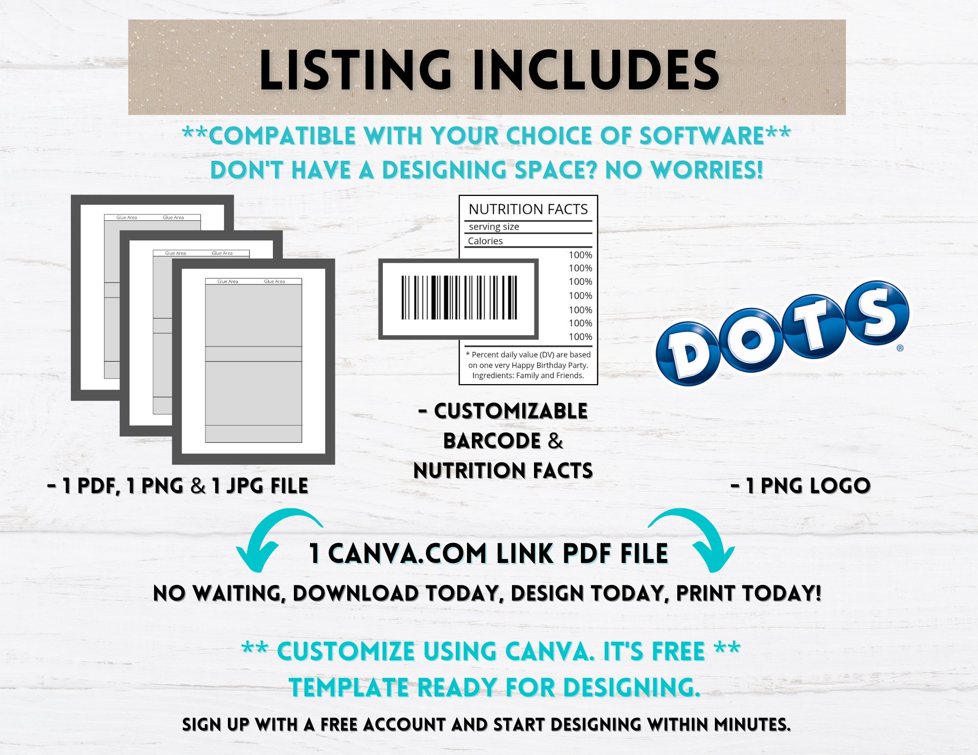 Blank Dots Theater Box Label Template Canva Link DIY Label Digital ...