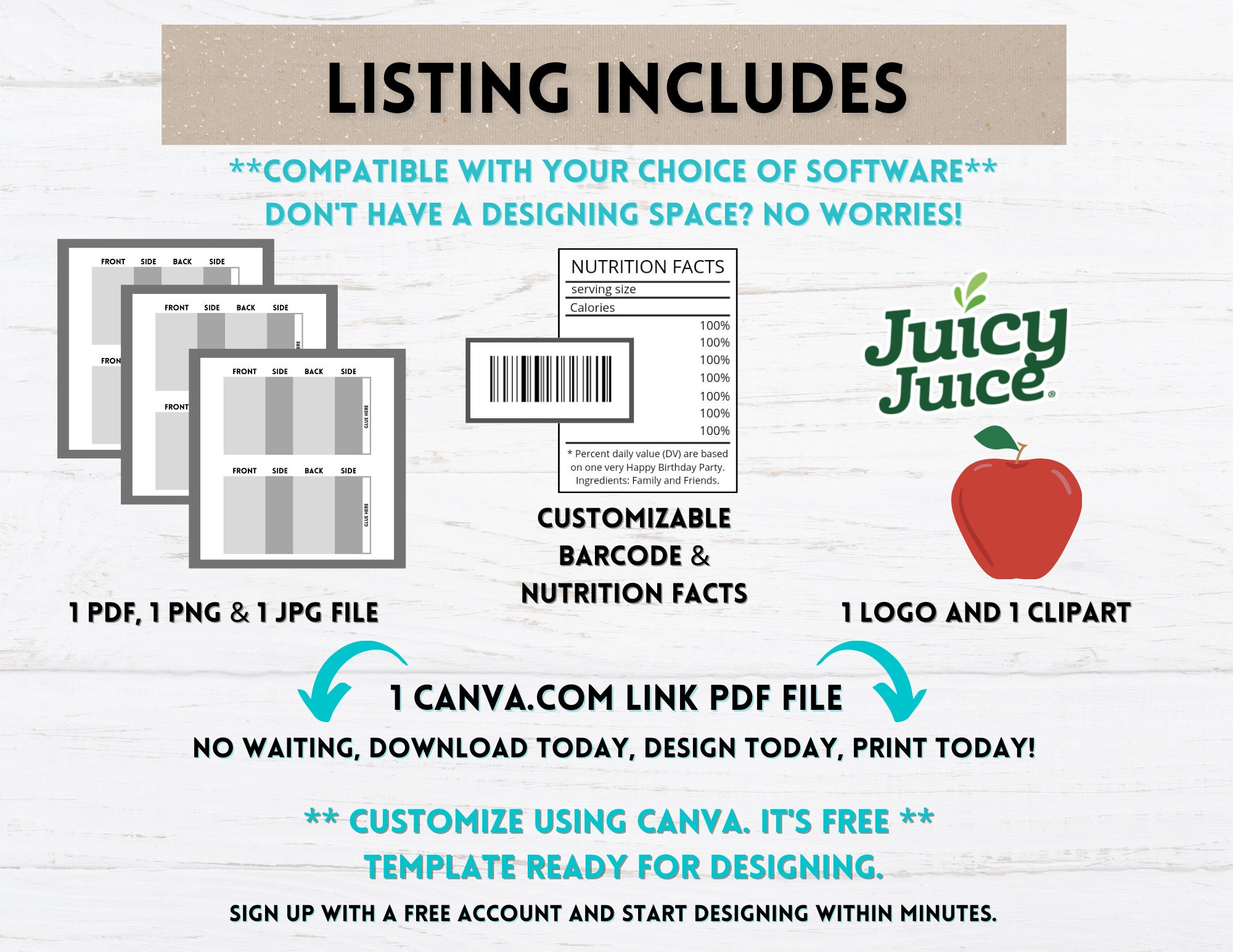 Blank Juice Juice Label | Canva Link Template | DIY Labels | Digital ...