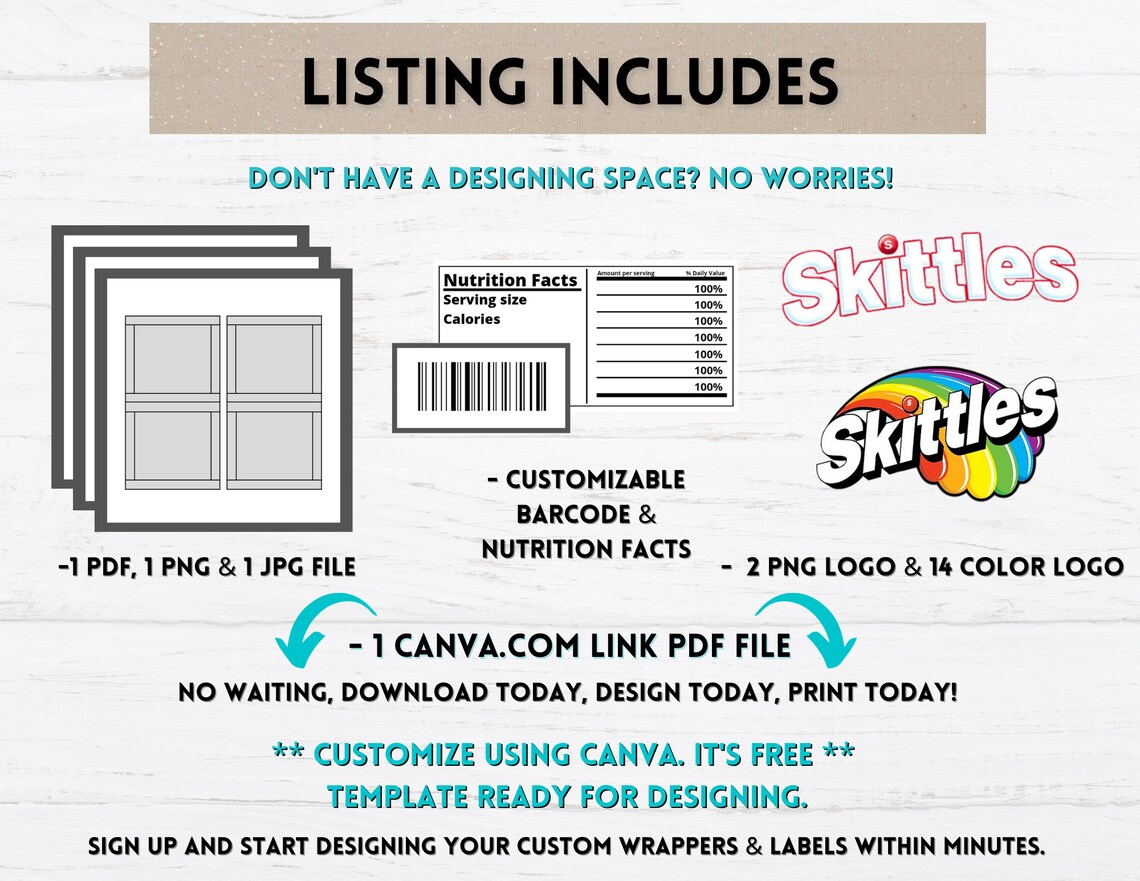 Mini Fun Size Skittles Wrapper Template / Canva Template/custom Wrapper ...