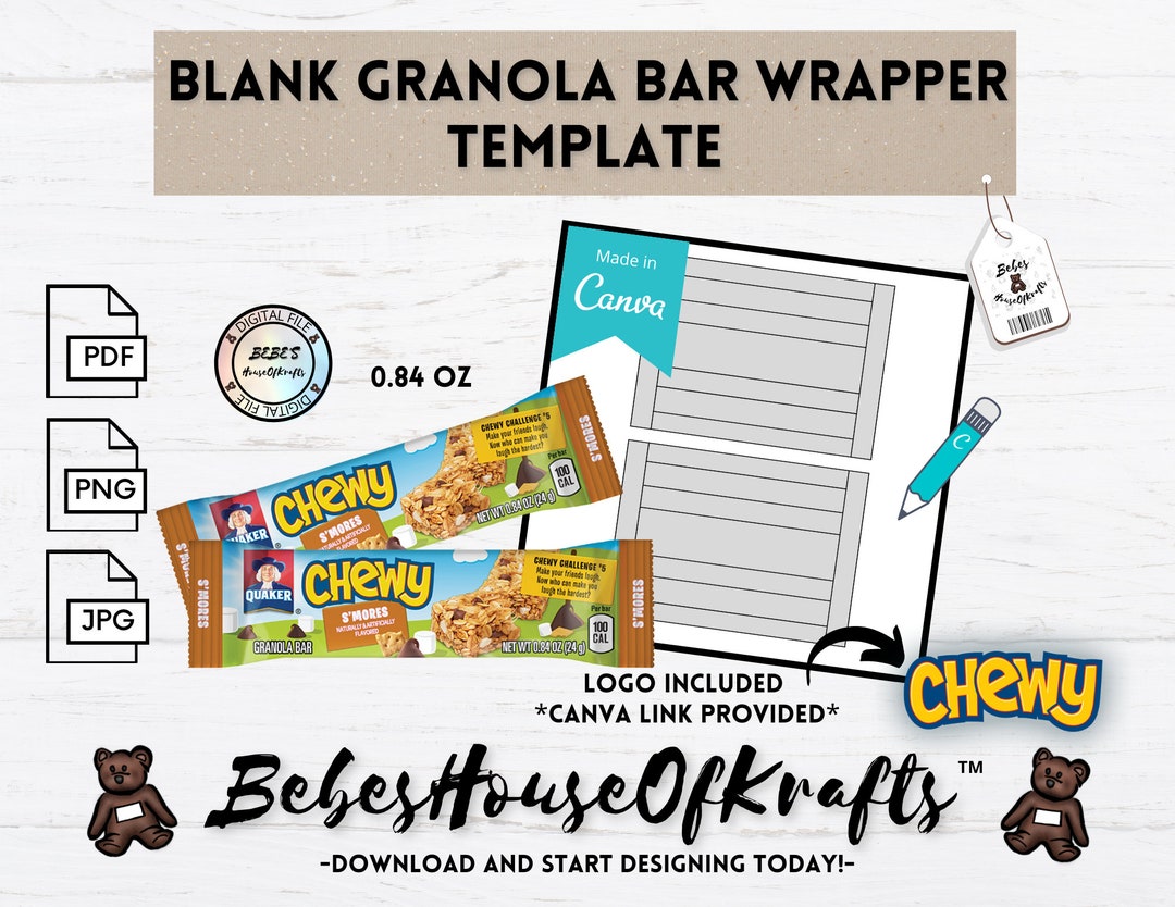 Blank Granola Bar Wrapper Template | Canva Link | Digital Download ...
