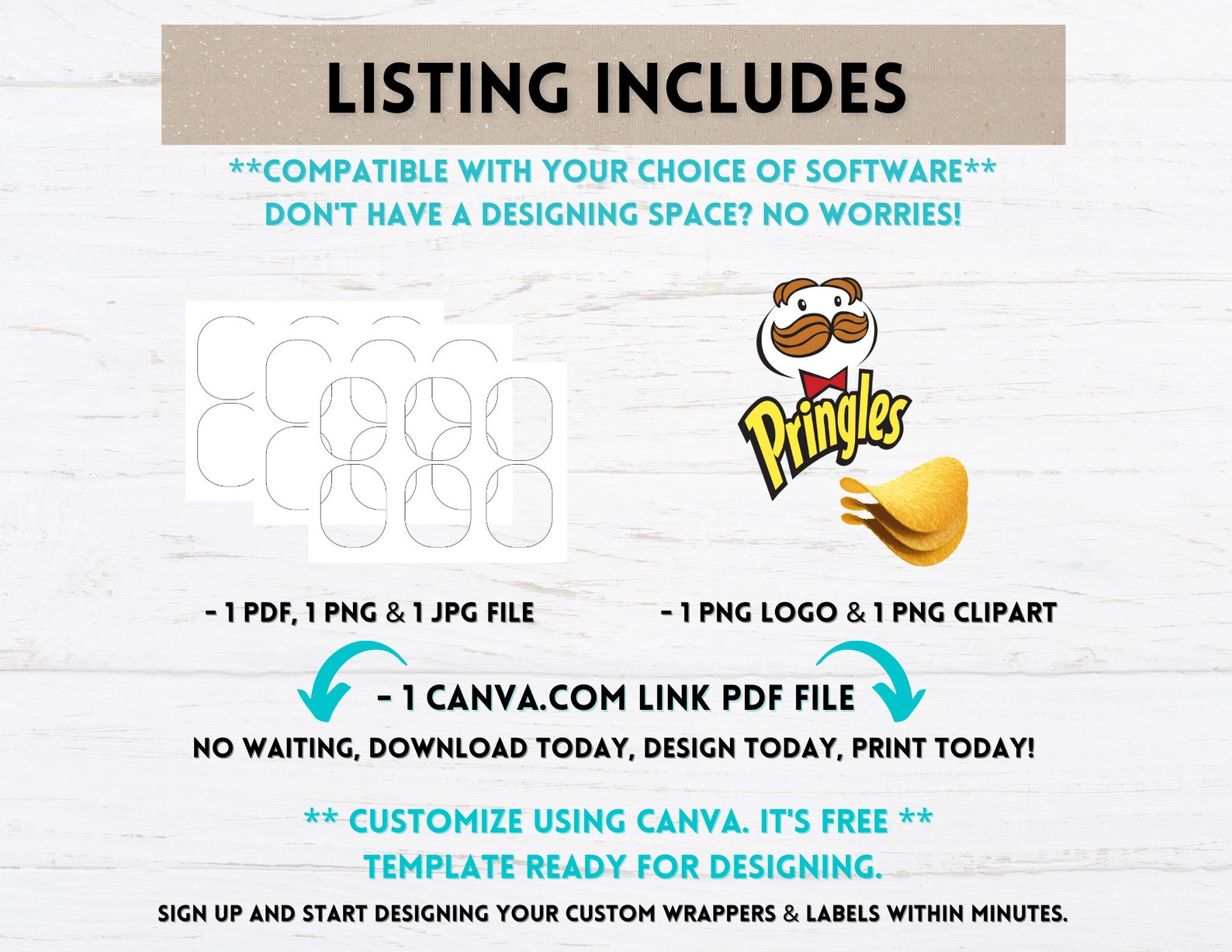 Blank Pringles Single Stack Label Template Canva link DIY | Etsy
