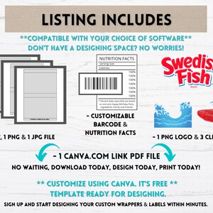 Blank Swedish Fish Label Template | Canva Link | DIY Labels | Party ...