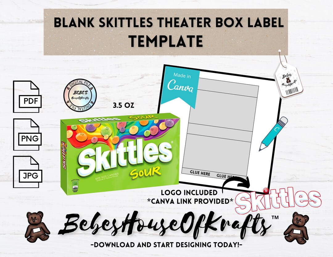Blank Skittles Theater Box Label Template | Canva Link | DIY Label ...