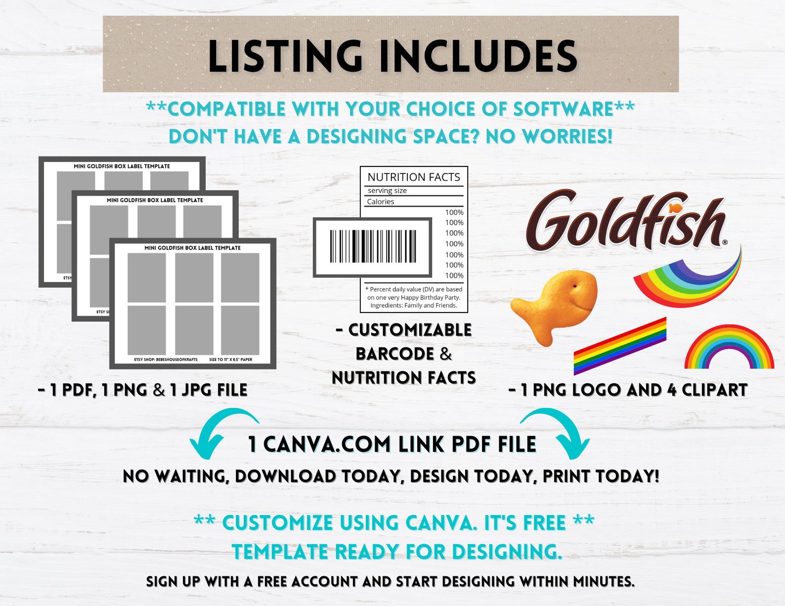 Blank Mini Goldfish Box Label Template| Canva Link | Digital Download ...