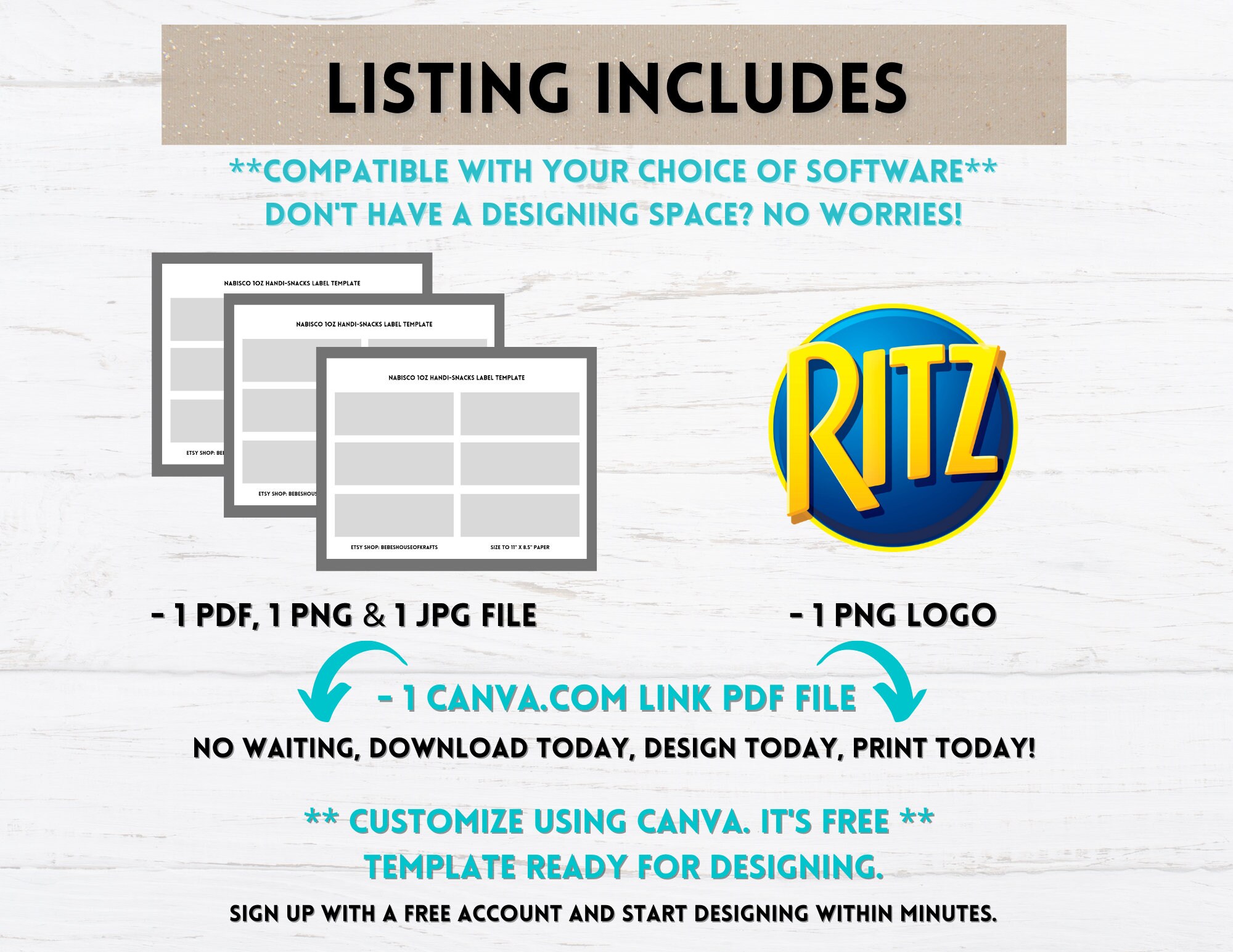 Blank Ritz Handi Snack Label Canva Link DIY Label Digital Download - Etsy