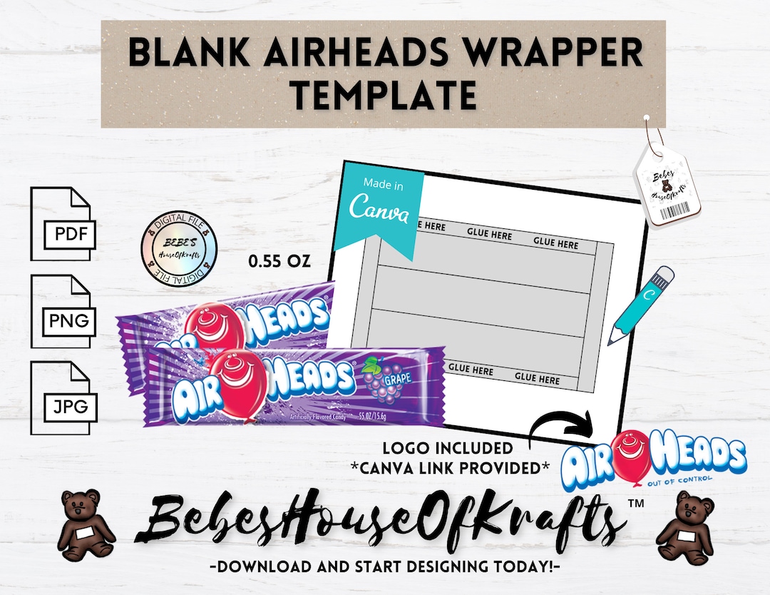 Blank Airhead Wrapper Template | Canva Link | Canva Template | DIY ...