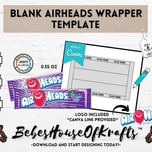 Blank Mini Airheads Wrapper Template Canva Link DIY - Etsy