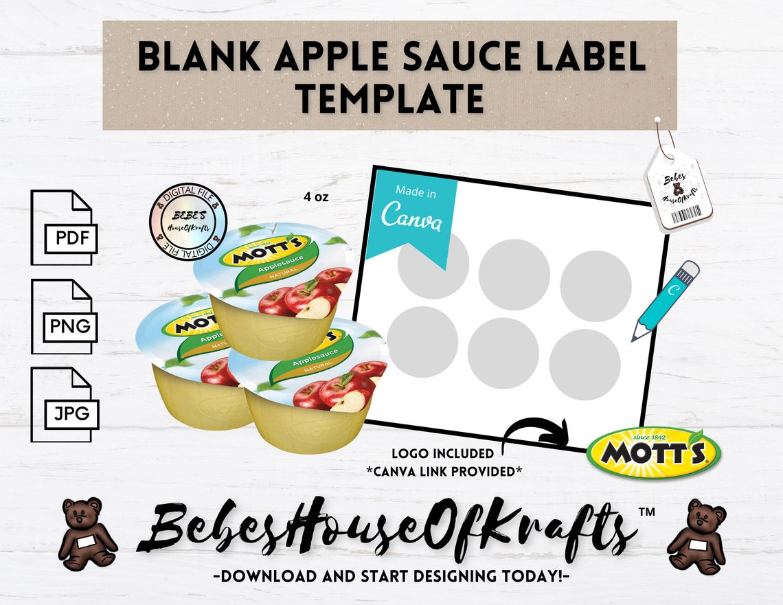 Blank Apple Sauce Label Template| Canva Template| Digital Download| DIY ...