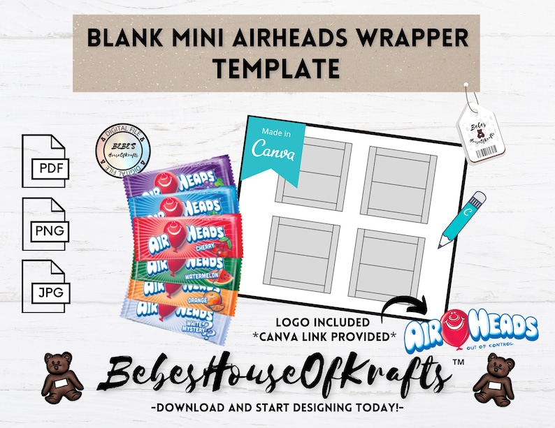 Blank Mini Airheads Wrapper Template Canva Link DIY Wrapper Digital ...