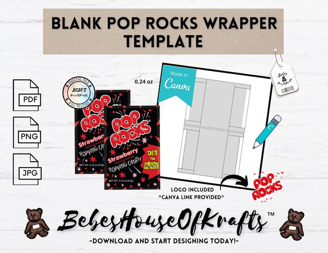 Blank Pop Rocks Wrapper Template| Canva Template Link| Instand Download ...