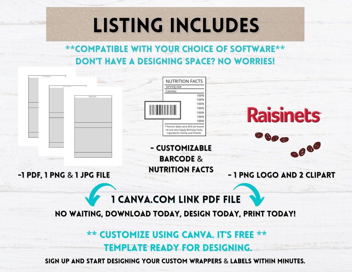 Blank Raisinets Theater Box Label Template| Canva Template| Diy Label ...