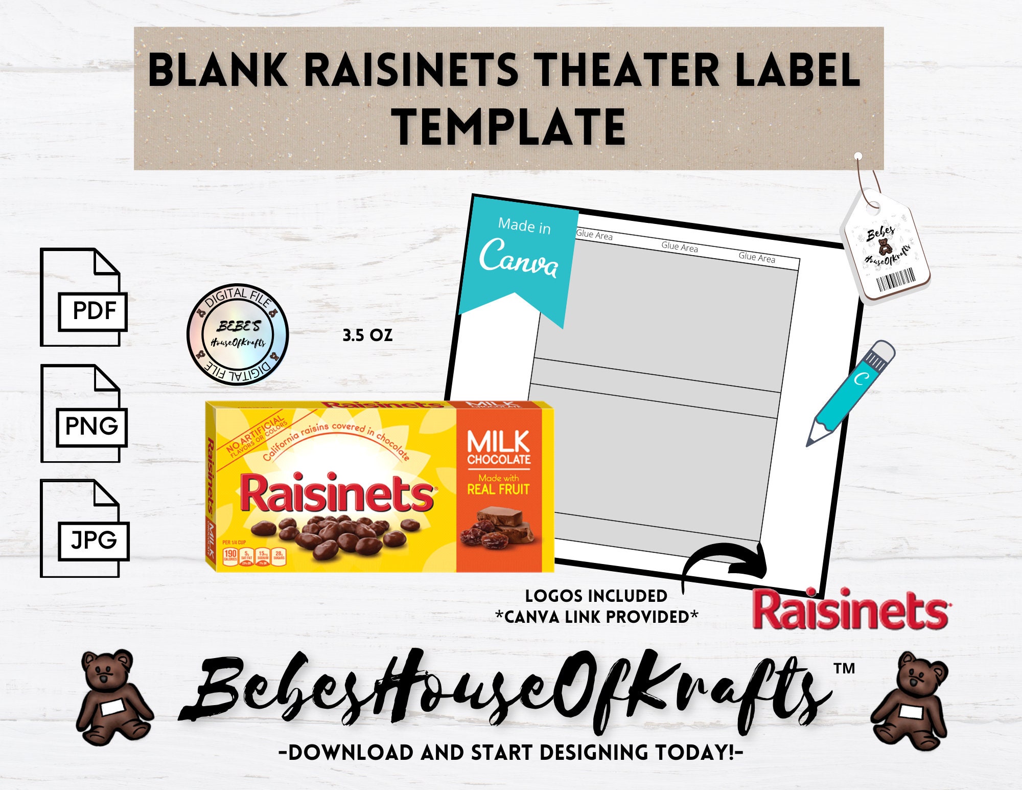 Blank Raisinets Theater Box Label Template| Canva Template| Diy Label ...