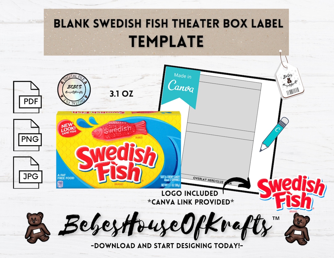 Blank Swedish Fish Label Template | Canva Link | DIY Labels | Party ...