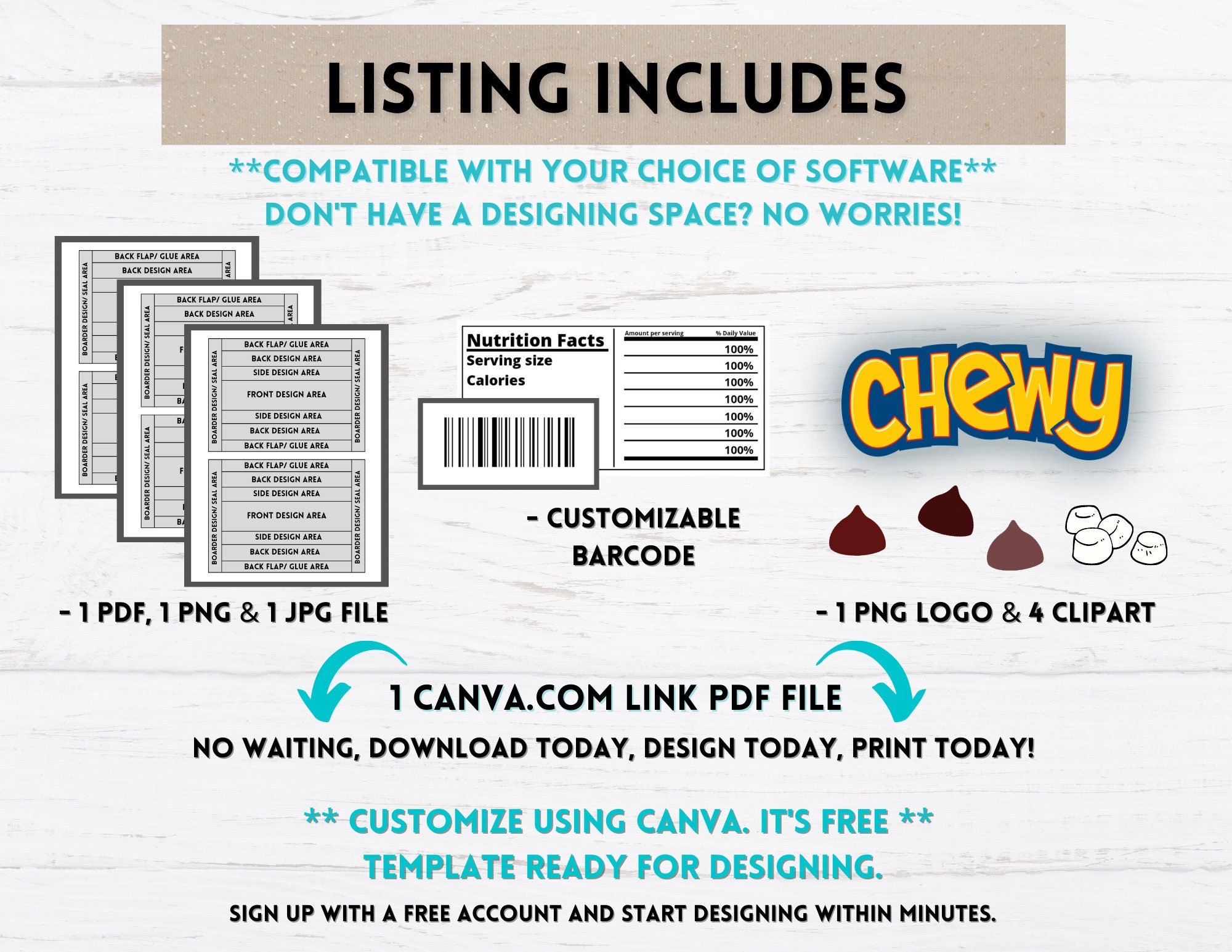 Blank Granola Bar Wrapper Template | Canva Link | Digital Download ...